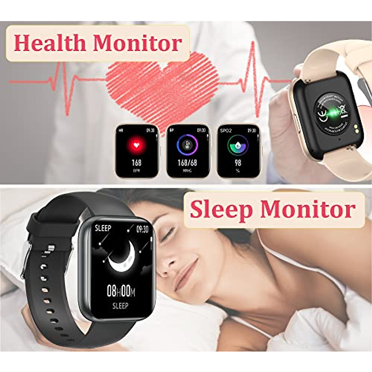 2023 Smart Watch (Answer/Make Calls), 1.81" Screen Smart Watches for Android Phones iPhone for Men Women IP67 Waterproof Fitness Tracker with Text Call Heart Rate SpO2 Sleep Monitor Black