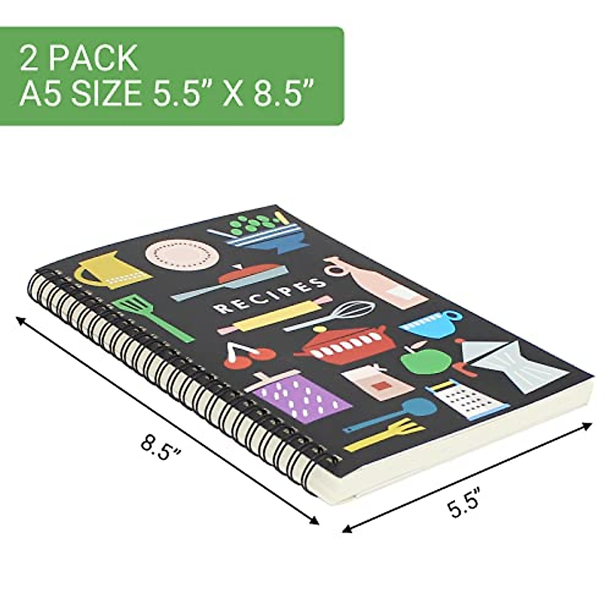 BPFY 2 Pack 5.5" x 8.5" Recipe Book to Write in Your Own Recipes, Blank Recipe Notebook, Spiral Cookbook Recipe Journal Notebook Include 120 Recipes Page