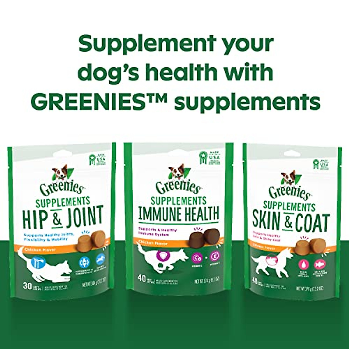 GREENIES Supplements Hip & Joint Supplements for Dogs With Glucosamine and Chondroitin, 30 Count Chicken-Flavor Soft Chews Dog Joint Supplements