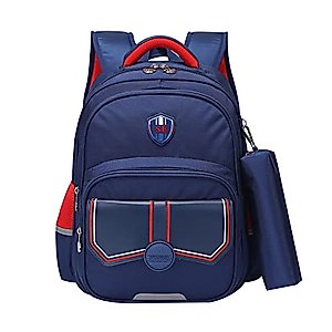 Tanou Kids Backpacks for Boys, 16'' Elementary School Backpack, Breathable Bookbags with Pecnil Case for Boy 5-12 Years, Blue Red