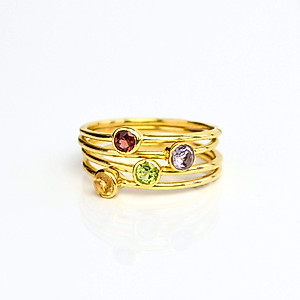 Tiny Gemstone Stacking Ring, Minimalist Dainty Thin Ring Band, Simple Stackable Birthstone Ring, January Birthstone Ring, Dainty January Birthstone Jewelry (Garnet)