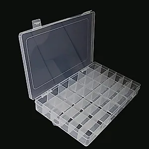 Juvielich Clear Plastic Organizer Box, 36 Fixed Grids Storage Container Jewelry Box for Beads Art DIY Crafts Jewelry Fishing Tackles 10.83"x7.4"x1.77"(LxWxH)