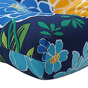 Pillow Perfect Outdoor/Indoor Spring Bling Blue Tufted Seat Cushions (Round Back), 1 Count (Pack of 1), 2