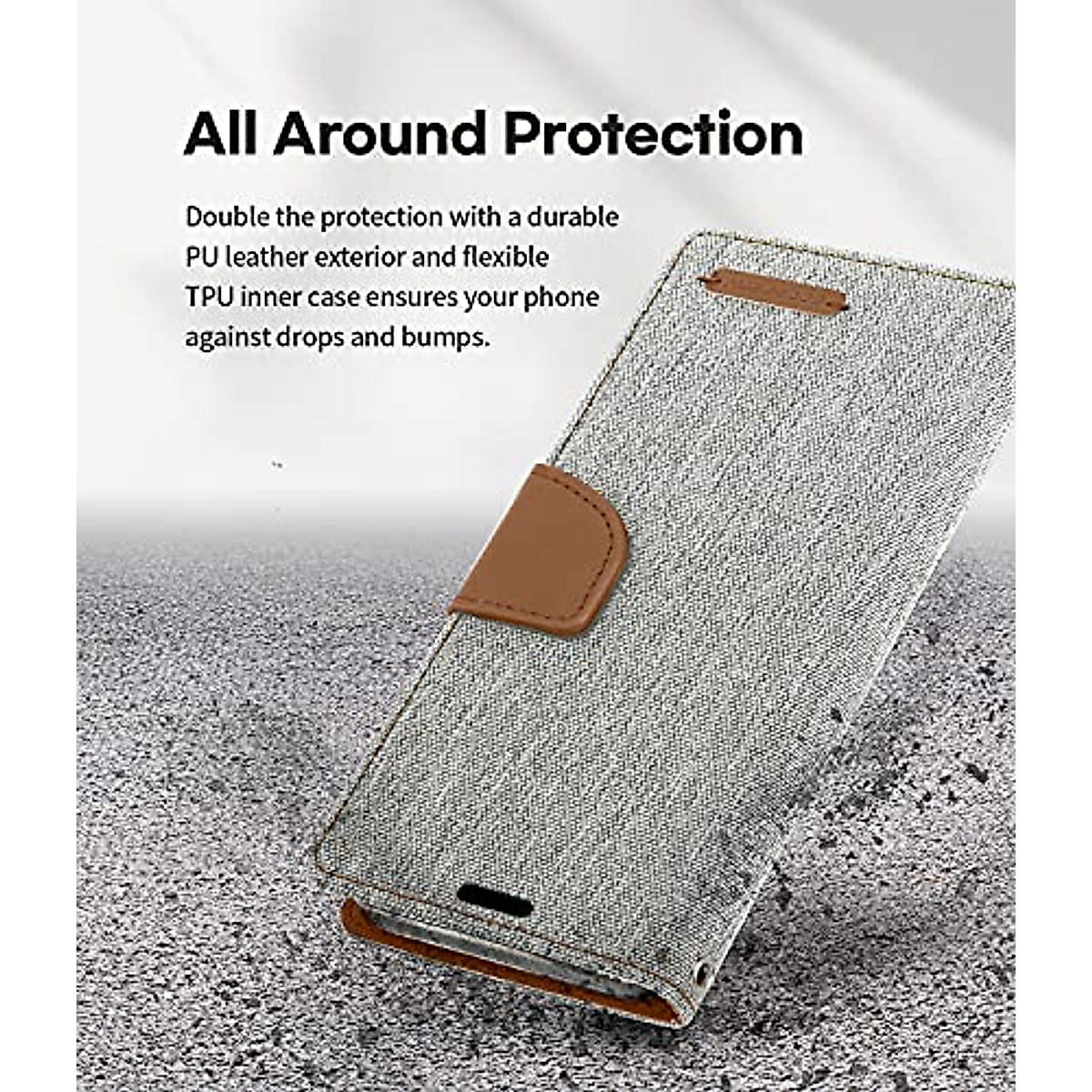 GOOSPERY Canvas Wallet Designed for Apple iPhone 13 Wallet Case, Stylish Denim Fabric Design [3 Card Slots & 1 Side Cash Pocket] [Standing Feature] Card Holder Flip Phone Cover - Gray