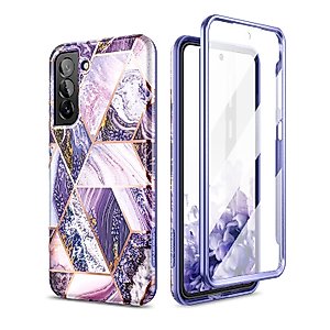 SURITCH Marble Case for Samsung Galaxy S21 FE, [Built-in Screen Protector] Full-Body Protection Shockproof Rugged Silicone TPU Bumper Protective Cover for Galaxy S21 FE 5G 6.4 Inch (Purple Lavender)