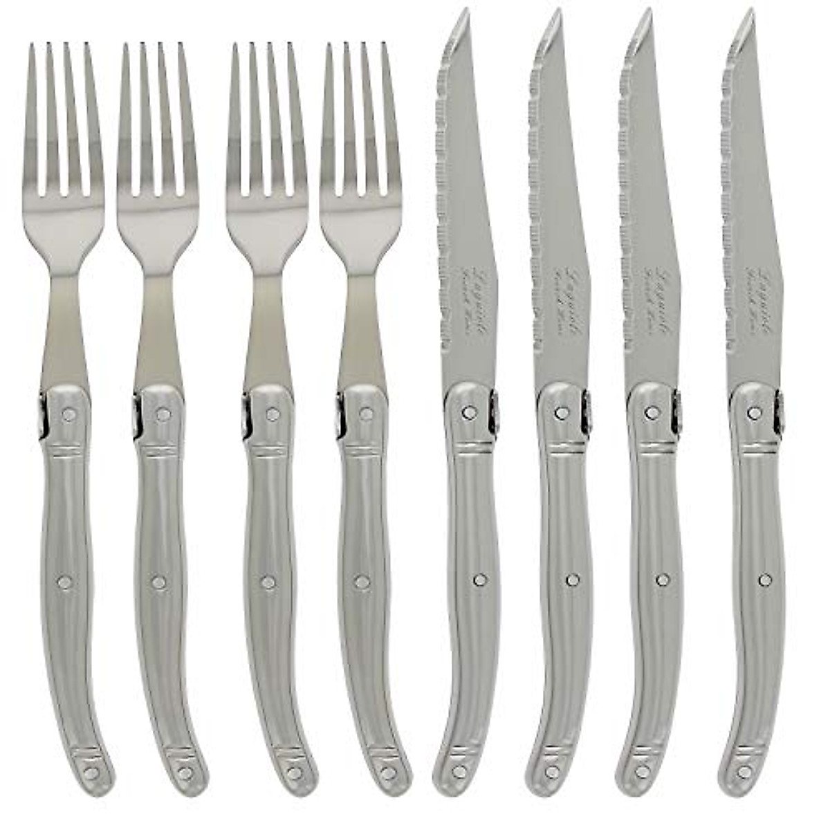 Laguiole 8-Piece Stainless Steel Forks & Steak Knife Set – 4 Steak Knives & 4 Steak Forks Silverware Set – Smooth Cut Serrated Knife Blade – Dishwasher Safe, Luxurious Steak Knives and Fork Set