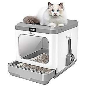 Smart Odor Removal Cat Litter Box, Covered Kitty Litter Box Extra Large Space, Enclosed Litter Box with Lid for Multiple Indoor Cats, Easy Clean, and Assemble, Includes Scoop and Mat
