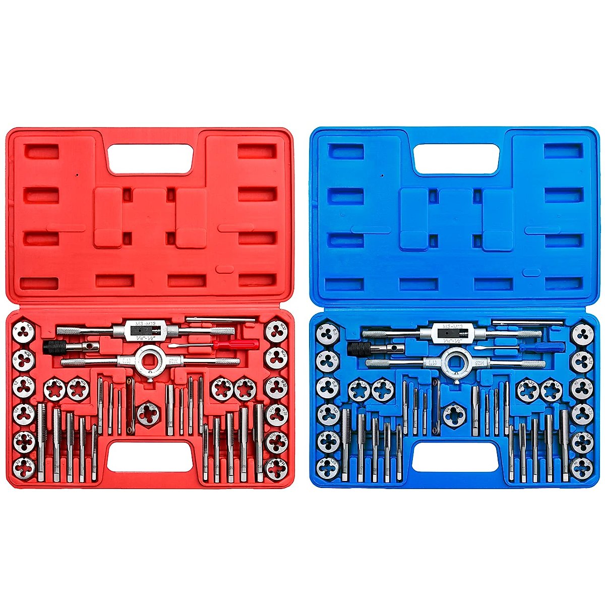 80-Piece Premium SAE and Metric Tap and Die Set - SAE Inch Size #4 to 1/2” and Metric Size M3 to M12, with Coarse, Fine and Pipe Threads | Essential Threading Kit with Complete Handles and Accessories