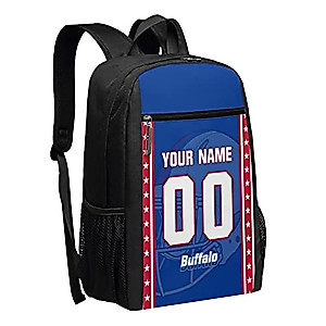 YLCH Custom American Football Style Backpack Personalized Name Any Number Teens Girls Boys Custom School Bag Computer Buffalo Backpacks 17 Inch Large Capacity.