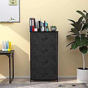YITAHOME Storage Tower with 4 Drawers & Wooden Top (Black Grey) & Storage Dresser, Wide 5 Drawers, Black Grey