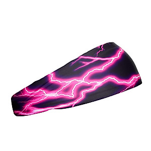 Unisex Headband/Sweatband. Best for Sports, Fitness, Working Out, Yoga. Tapered Design. Reversible. (Pink Lightning)