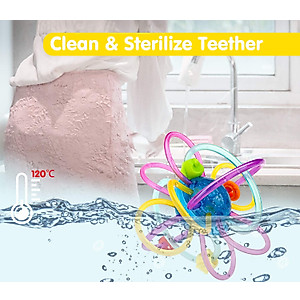 Zooawa Baby Teether, Soft Rattle and Sensory Ball Teething Toy for Pain Relief, BPA-Free Teether Ball Rattle Toy for Infants and Toddlers All Ages, Easy to Hold, Translucent