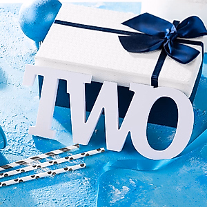 Small Wooden Letter Table Sign Two for Baby Birthday Table Decoration, White