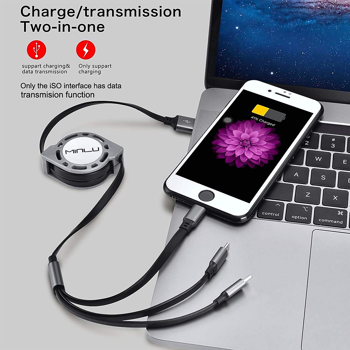 Retractable Charging Cable 3A, 3Pack 4Ft Multi Charging Cable Multi Fast Charger Cable 3 in 1 Multi USB Cable with IP/Type C/Micro USB Port for Cell Phones/Tablets/Samsung Galaxy/LG/Huawei/PS & More