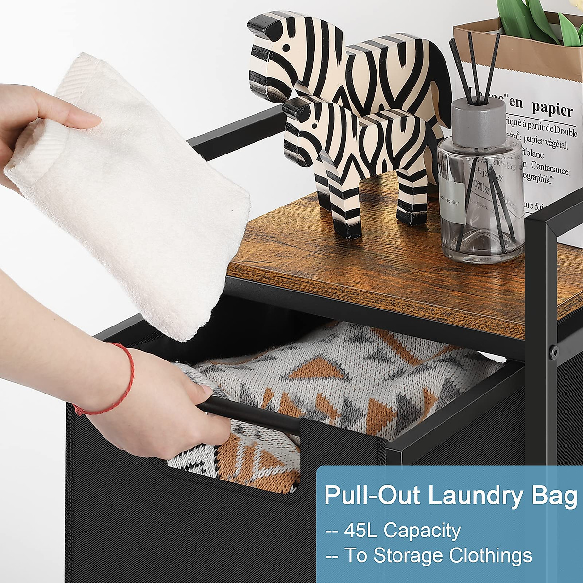 Laundry Hamper with Shelf Small Laundry Sorter with Removable Bag Pull Out Laundry Basket Organizer for Laundry Room Bedroom Bathroom, Brown&Black