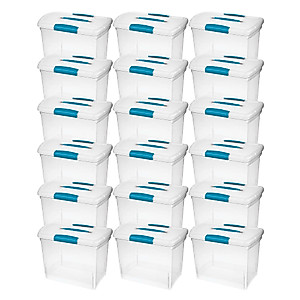 Sterilite Large Nesting ShowOffs, Stackable Small Storage Bin with Latching Lid and Handle, Plastic Container to Organize Office Files, Clear, 18-Pack