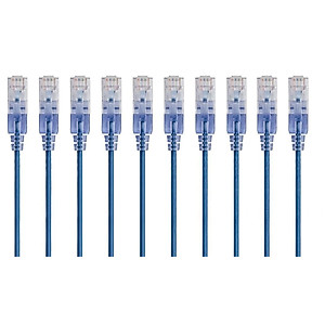 Monoprice Cat6A 25ft Blue 10-Pk Patch Cable UTP 30AWG 10G Pure Bare Copper Snagless RJ45 SlimRun Series Ethernet Cable