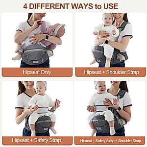 Baby Hip Seat Carrier,Toddler Hip Carrier,Infant Carrier Ergonomic Baby Carrier with Adjustable Safty&Shoulder Strap, 51 inche Waitband,5 Storage Pockets, Gray