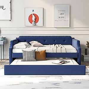 FLOYINM Upholstered Daybed with Trundle, Wood Slat Support,Upholstered Frame Sofa Bed, Twin