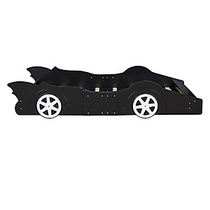 MERITLINE Race Car Bed Twin Wooden Platform Bed Car Shaped Bed with Wheels & Support Slats, Twin Kid Beds for Kids Girls Boys Teens, No Spring Need,Black