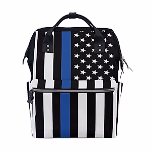 DerlonKaje Large Capacity Baby Diaper Bag Thin Blue Line American Police Flag Durable Multi Function Travel Backpack