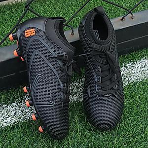 brooman Kids Firm Ground Soccer Cleats Boys Girls Outdoor Football Shoes (2,Black)