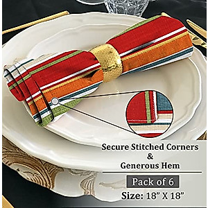 Ruvanti Cloth Napkins Set of 6 Cotton 100%, 18x18 Inches Napkins Cloth Washable, Soft, Absorbent. Cotton Napkins for Parties, Christmas, Thanksgiving, Weddings, Dinner Napkins Cloth - Multi Stripe