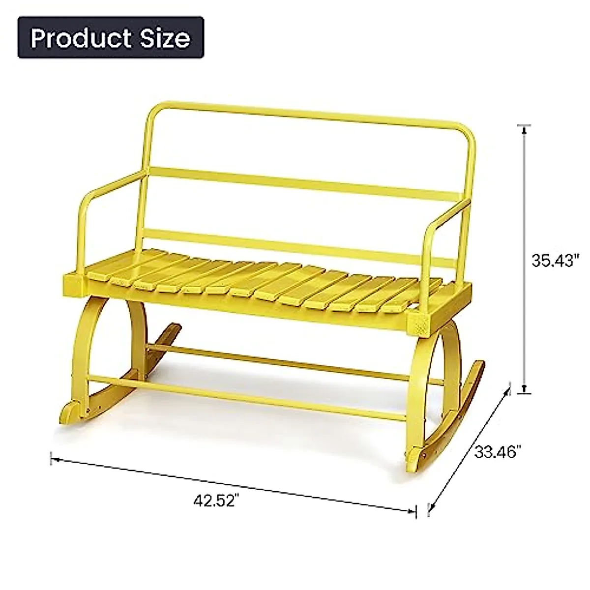 GAOMON Outdoor Patio Rocking Chair,42.52" D x 33.46" W x 35.43" H 2-Person Iron Rocking Chair,Outdoor/Indoor Rocking Chair, Patio Rocking Chair with Wide Seats for Backyard, Garden,Light Yellow