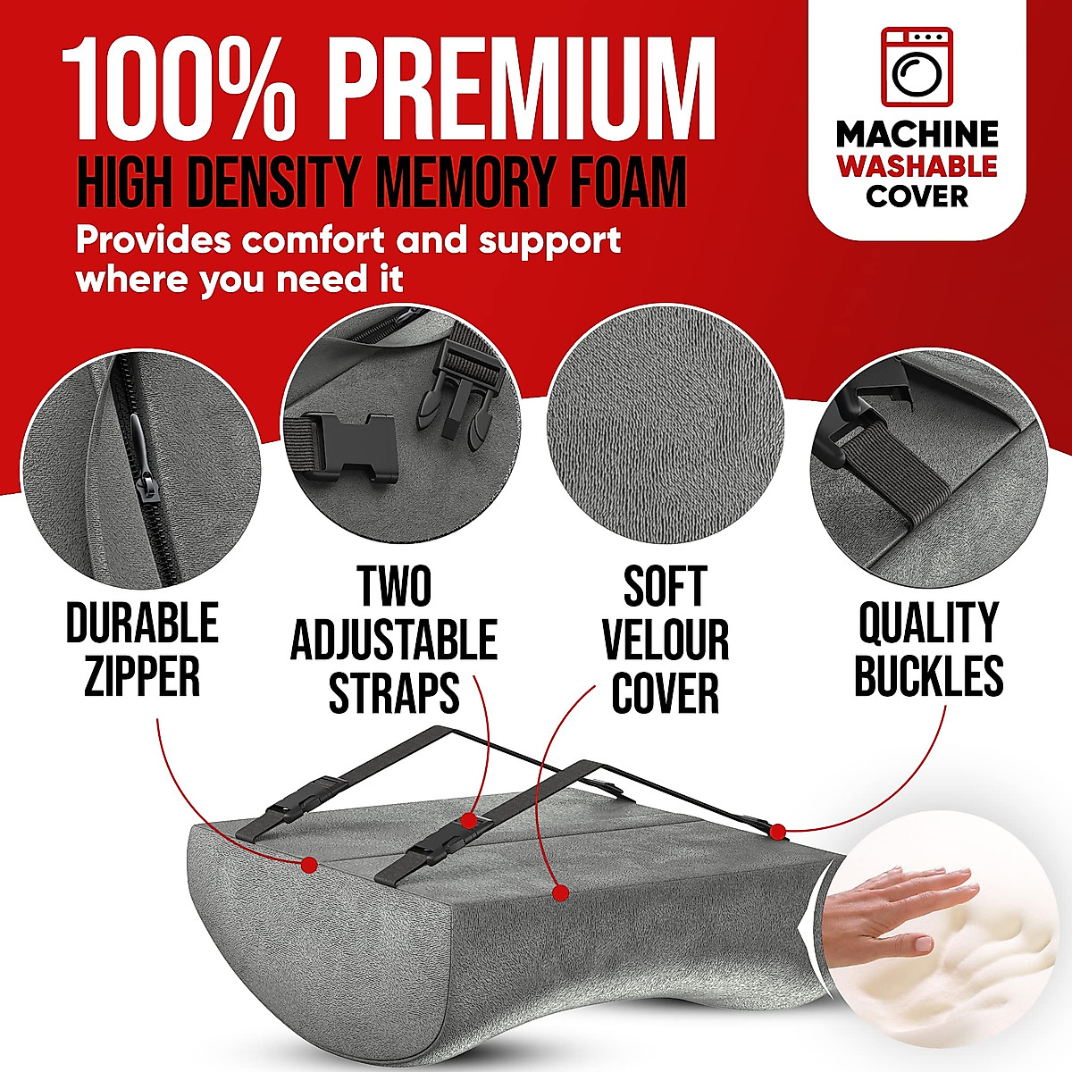 FORTEM Chair Seat Cushion (Velour, Grey) + Lumbar Support