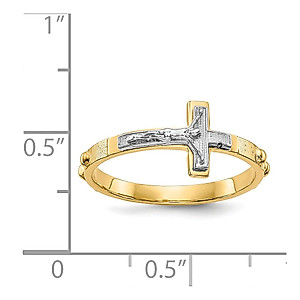 Size 8 - Solid 14k Gold Two-Tone Crucifix Cross Rosary Ring (2mm)