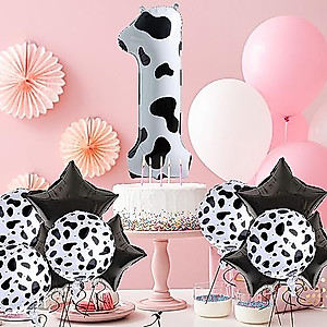 5 Cow Print Balloon Birthday Decorations Supplies,40 Inch Number Balloon 7 White Cow Print Balloons,Western Cowgirl Cowboy Theme Balloons for 7th Birthday Party,Farm Barn Decor for Kids,Baby Shower