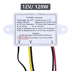 4 PCS XH-W3001 Thermostat Switch Digital LED Temperature Controller with Waterproof Probe Heating Cooling Electronic Programmable Thermostat DC12V 10A 120W Range from -50℃ to 110℃