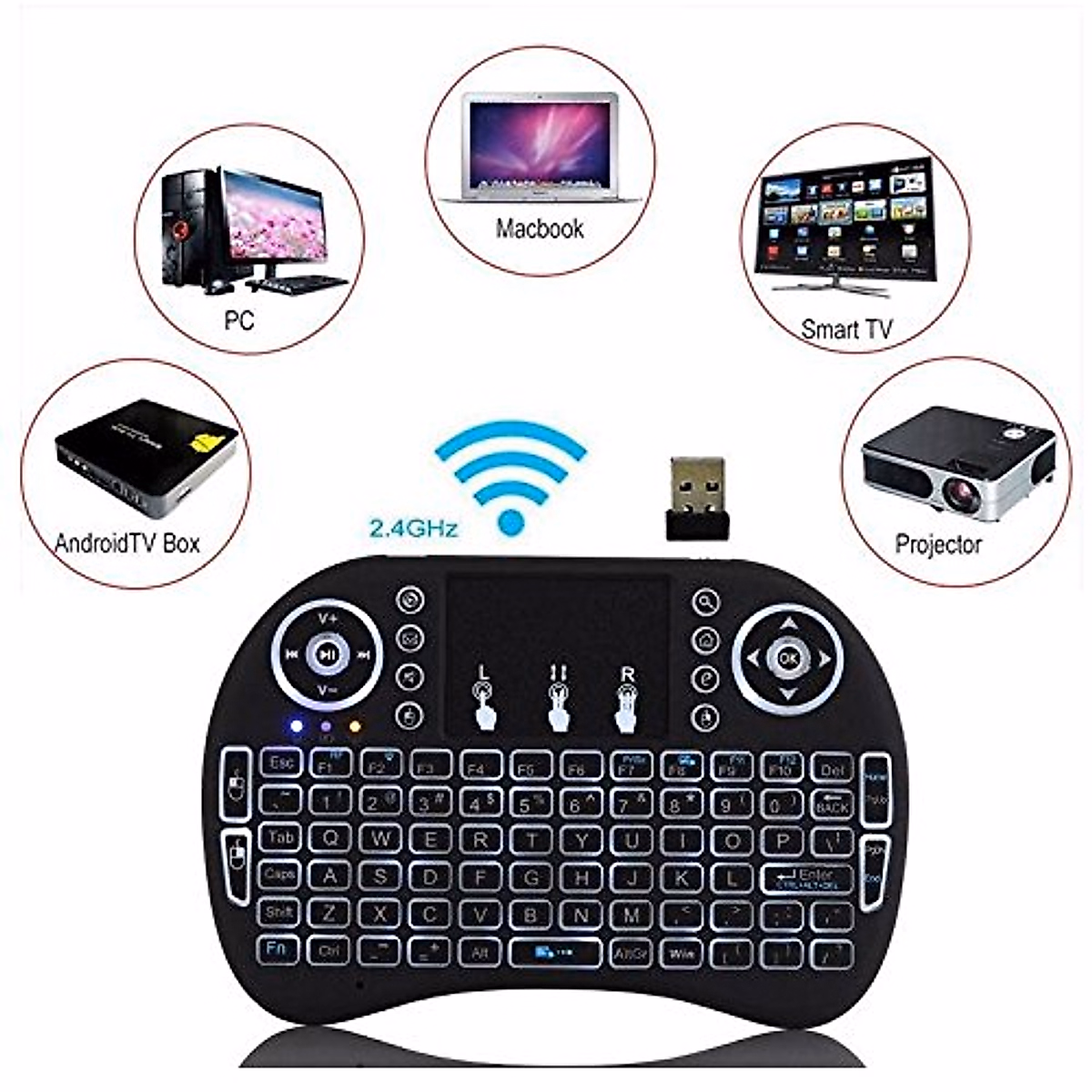 (Upgraded)Rii 2.4GHz Mini Wireless Keyboard with Touchpad,QWERTY,LED Backlit,Portable Keyboard for laptop/PC/Tablets/Windows/Mac/TV/Xbox/PS3/Raspberry Pi .(i8+ Black)