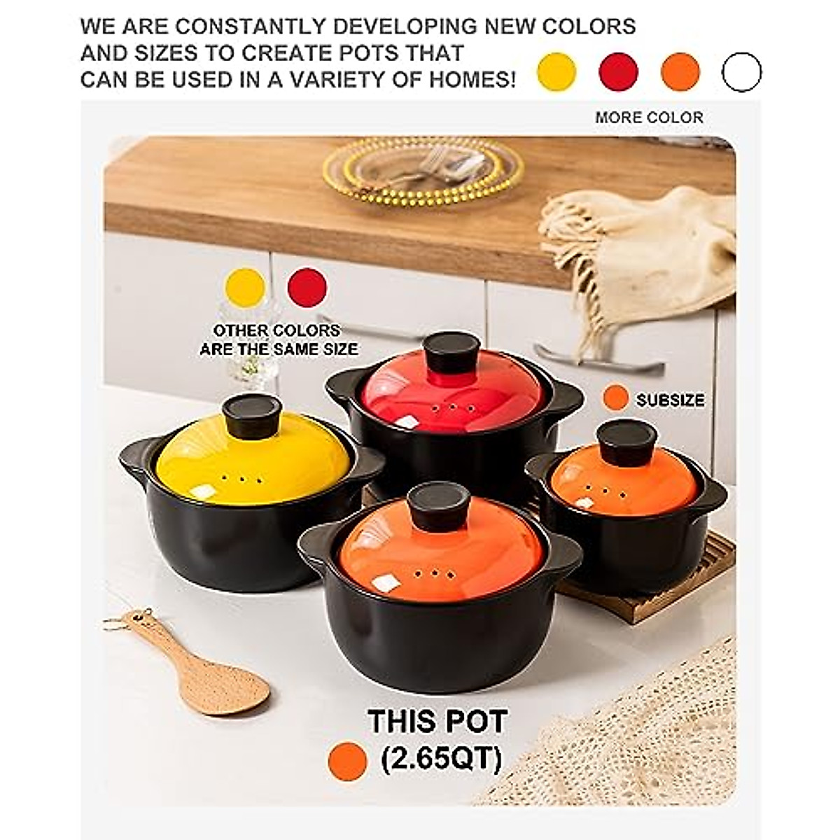 Aroplor Casserole Clay Pot Premium Ceramic Bowls With Lid Heat-Resistant Cooking Nonstick Stock Pot Soup Pot Cookware Stovetop Easy To Clean(Orange 2.65Quart,2500ml)2~6 People (Oranger)