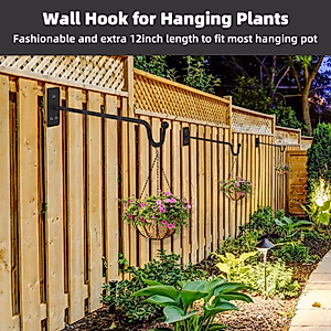 Hanging Plant Bracket (2 Pack-12 inches), Heavy Duty Metal Plant Hangers Outdoor or Indoor- Wall Plant Hooks for Hanging Planter,Bird Feeders, Wind Chimes, Flower Pot,Basket,Lanterns-Matte Black