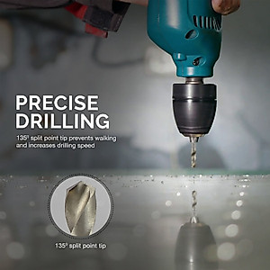 NEIKO 11402A Stubby Drill Bit Set for Metal, 5 Piece 1/4" Quick Change Hex Shank, M2 High Speed Steel for Quick Change, Chucks and Drives Drill Bit Holder Included, Hex Shank Drill Bit Set