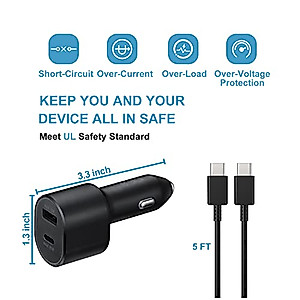 Samsung 25W USB C Car Charger, PD&QC3.0 Dual Port Compatible Car Charger with 5ft Type C Cable for Samsung Galaxy S23/S23 Ultra/S23 Plus/S22/S22 Ultra/S22+/S21/S21+/S21 Ultra/S20/S20+/Note 20/Note 10