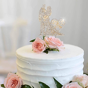 KIPETTO Mr and Mrs Wedding Cake Topper Sparkly Crystal Alloy Rhinestone Bride and Groom Love Heart Couple Cake Topper for Wedding Anniversary Proposal Engagement Party (Type A)