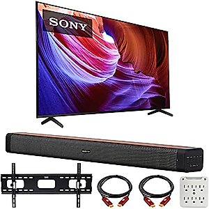 Sony KD65X85K 65" X85K 4K HDR LED TV with Smart Google TV (2022 Model) Bundle with Deco Home 60W 2.0 Channel Soundbar, 37"-100" TV Wall Mount Bracket Bundle and 6-Outlet Surge Adapter