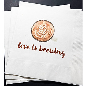 Generic Coffee Bar Wedding Coffee Bridal Shower Perfect Blend Love is Brewing - Cocktail, Napkins Set of 25, White