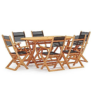 TCSGURK Outdoor Eucalyptus Wood Patio Furniture Dining Set, Table Chairs All Weather Backyard Conversation Set (Color : Black, Size : 63" x 33.5" x 29.5")