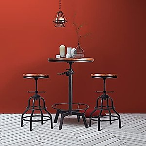 LOKKHAN 3-Piece Crank Handle Bar Table (33.5"-39.4") & 2 Stools (20"-27") Set for Pub Kitchen Dining Living Party Bistro Breakfast, Industrial Adjustable Swivel Pine Top,Most Weld, Space-Saving
