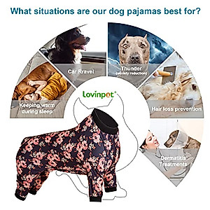 LovinPet Dog Pjs for Large Breed, Long Sleeve Shirts for Dogs, Anti Licking, Wound Care/Surgery Recovery Pajamas, Stretchy Fabric, Floral Tan Print, Large Dog Pjs, Dog Jammies,Floral Black XXL