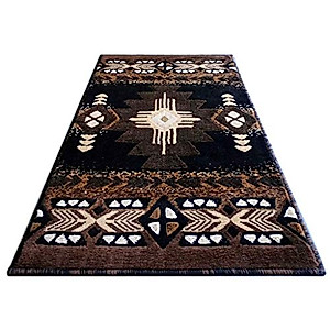 South West Native American Door Mat Area Rug Design C318 Black (24 Inch X 40 Inch)