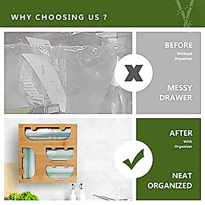 INPant ziplock Bag Storage Organizer For Kitchen Drawer, Bamboo Baggie Holder, Suitable for Gallon, Quart, Sandwich And Snack Variety Size Bags