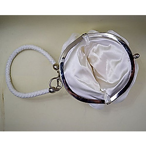 CLARA Women Rose Flower Clutch Purse Satin Handbag Wedding Evening Party Bag White
