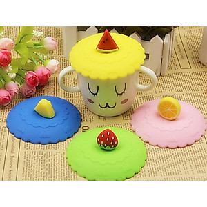 AKOAK 4 Pcs Lovely Fruit Lace Pattern Silicone Cup Lid, Creative Sealing Leakproof Glass Cup Lid Coffee Cup Suction Lid