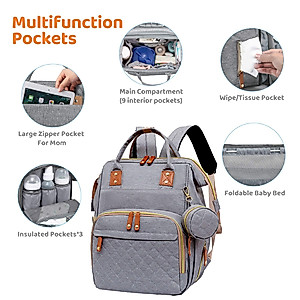3 in 1 Diaper Bag Backpack with Changing Pad Large Capacity Portable Portable Foldable Mommy Bag Waterproof Newborn Baby Shower Gifts Travel Backpack Stroller Straps（Grey）
