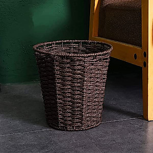 Zuvo [2 Pack] Round Wicker Waste Paper Bin and Basket, Rubbish Basket for Bedroom, Bathroom, Offices or Home (Brown)