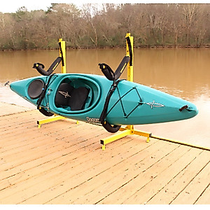 Suspenz Kayak Storage Rack, 2-Boat EZ Rack for Kayak, Canoe, SUP (T-Base/1 Box) Indoor/Outdoor Kayak Hangers Hooks, Yellow, 48" x 24" (12-9902)